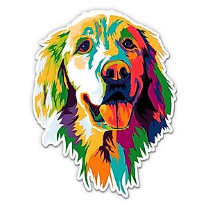 Golden Retriever Colorful - 3" Vinyl Sticker - for Car Laptop Water Bottle Phone - Waterproof Decal