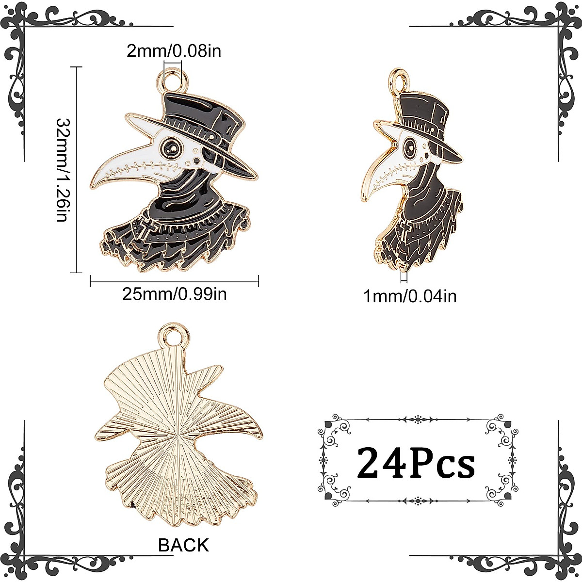 SUNNYCLUE 1 Box 24Pcs Gothic Charms Bird Charms Enamel Raven Crow Beak Halloween Doctor Steampunk Black Charm for Jewelry Making Charms Earrings Necklace Bracelets Earrings Adult DIY Craft Supplies