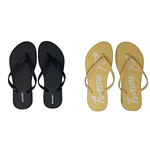 Old Navy Women Beach Summer Casual Flip Flop Sandals (10 Yellow Script Logo & Black Flip Flops) with Dust Cover
