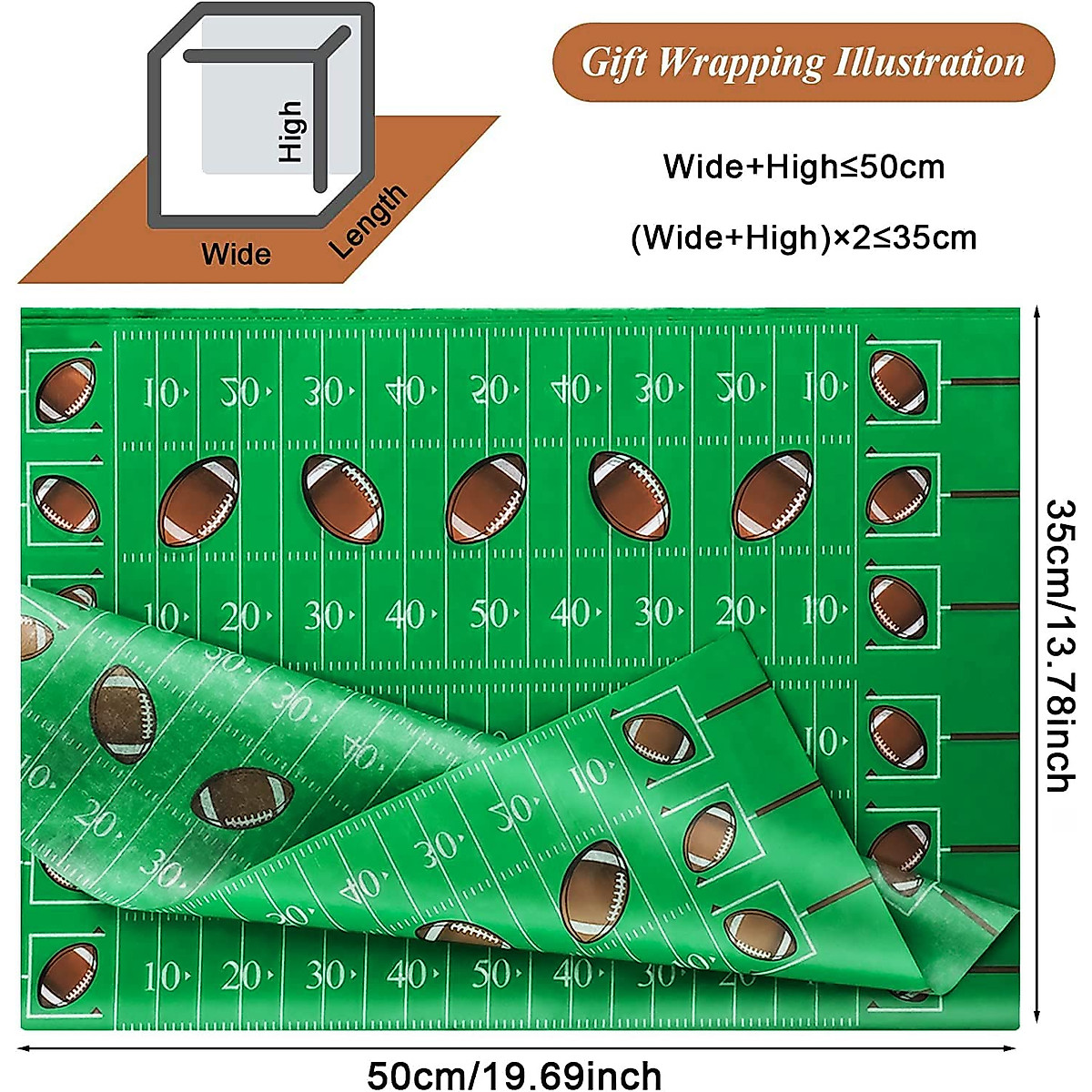 Kavoc 100 Sheets 20 x 14 Inch Football Tissue Paper Rugby Ball Wrapping Paper Sheets Bulk for Gift Wrapping Green Football Field Tissue Paper for Birthdays Party Gift Bag DIY Pompom Confetti Crafts