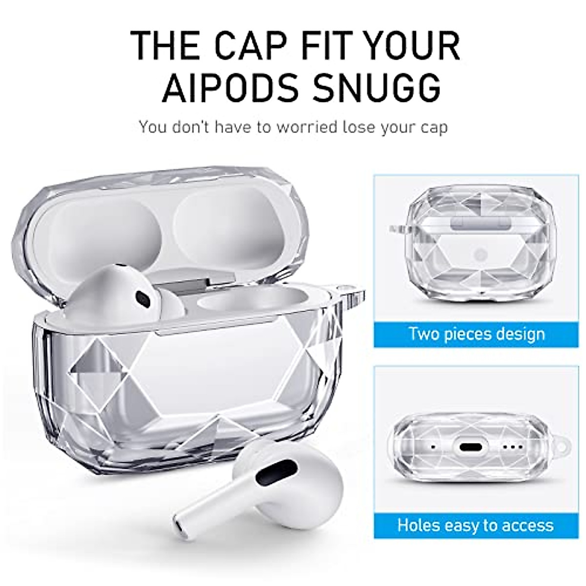 Youskin Airpod Pro 2 Case 2022 Diamond Crystal Clear, AirPods Pro 2nd Generation Case Cover, Full-Body Shockproof Hard Shell Protective for Men Women with Keychain，Crystal Clear