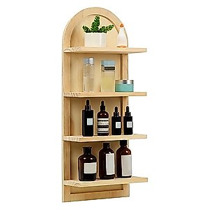 Barydat Arched Wood Wall Shelf 4 Tiers Boho Wall Shelves Curved Wall Mount Wooden Bookshelf for Wall Living Room Bathroom Decor Storage, 12" D x 30" W x 5.5" H