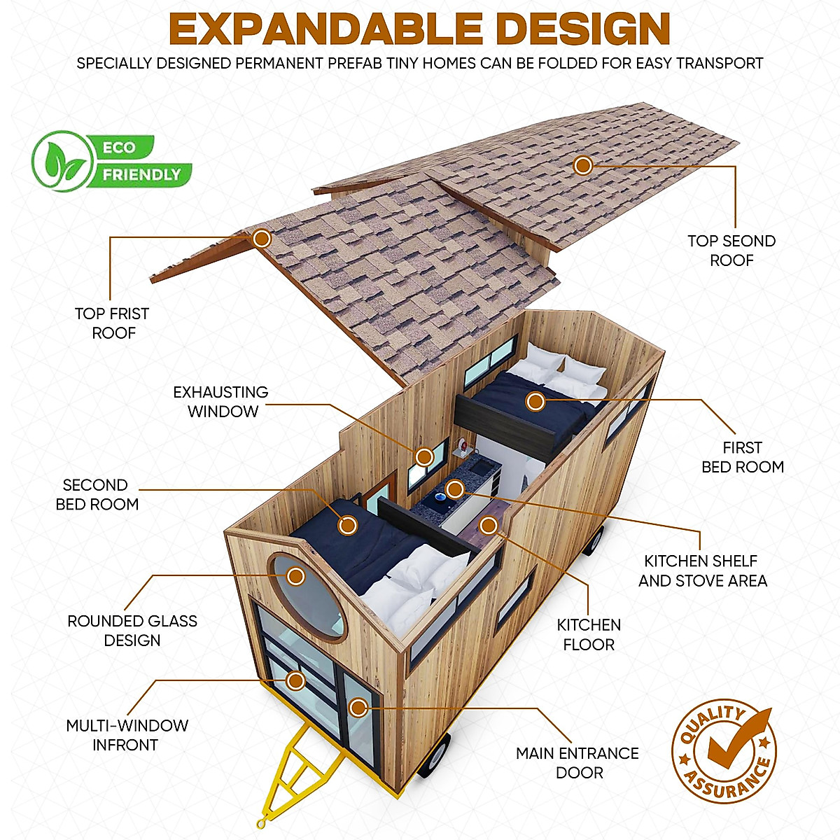 Portable Wooden House - Mobile Tiny Home Cabin with Modern Design, Eco-Friendly Materials, Un-Furnished - Ideal for Off-Grid Living, Vacation Homes, and Guest Houses