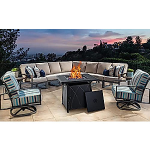 Gas Fire Pit Table 50,000 BTU Square Outdoor Propane Fire Pit Table Fireplace for Patio Garden Camping Outdoor Heating with Blue Fire Glass