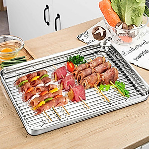 Baking Sheet with Rack Set, E-far Stainless Steel Baking Pans Tray Cookie Sheet with Cooling Rack, 16 x 12 x 1 inch, Non Toxic & Healthy, Rust Free & Dishwasher Safe - 4 Pieces (2 Sheets + 2 Racks)