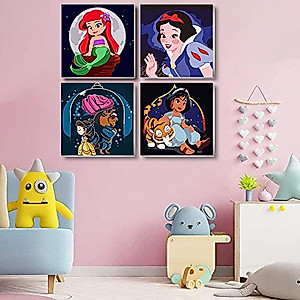 FQOVKYN 4 Pack Paint by Number for Kids with Wooden Frame-Cartoon Paint by Numbers for Kids Ages 4-8-12,Easy Paint with Numbers DIY Acrylic Oil Painting Kits for Home Wall Decor(8X8inch)