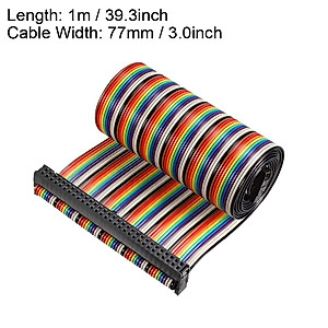 uxcell IDC Rainbow Wire Flat Ribbon Cable 60P A-type FC/FC Connector 2.54mm Pitch 1m/39.3inch Length