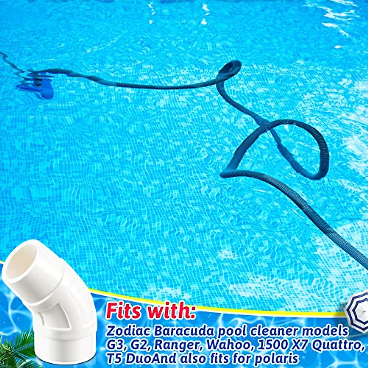 Fabbay 4 Pieces 45 Degree Elbow Replacement Compatible with Zodiac Baracuda Pool Cleaner G3, G2, Ranger, Wahoo, 1500 Adapter