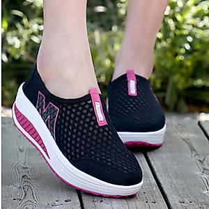 Hotcham Woman Casual Sport Shoes Women Wedge Sneaker Comfort Fitness Sneaker Mush Frabic Upper Sport Shoes Women Platform Sneaker,Black/7