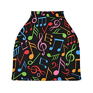 YYZZH Colorful Music Note Pattern On Black Stretchy Baby Car Seat Cover Infant Canopy Nursing Covers Breastfeeding Cover Breathable Windproof Winter Scarf for Boys Girls
