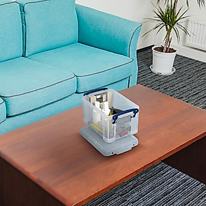 Really Useful Box 1.6 Liter Plastic Stackable Storage Container with Snap Lid & Built-In Clip Lock Handles for Home or Office Organization, 4 Pack