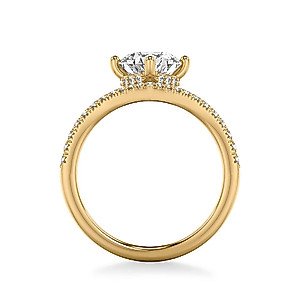 1 Carat Round Cut Moissanite Engagement Ring for Women, 14k Yellow Gold Brilliant Pavé V Shaped Wedding Promise Ring Anniversary Christmas Gift for Her Free Engraved