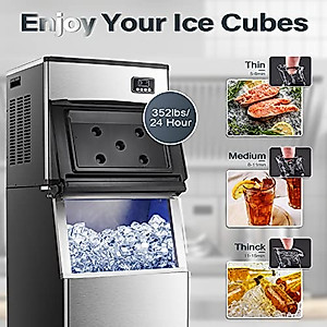 Antarctic Star Commercial Ice Maker Machine Freezer Large Storage 352lbs/24H 40 Square Ice Cubes in 20 Minutes Ice Scoop Water Inlet Pipe Draining Pipe 24-Hour Timer Self-Cleaning for Bar Restaurant…