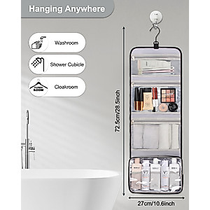 Relavel Toiletry Bag, Travel Hanging Toiletry Bag for Men and Women, Makeup Cosmetic Bag Travel Organizer for Toiletries, Shampoo, Water-resistant Leather and Lining, Full Sized Container Travel Bag