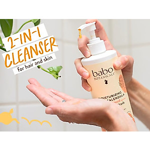 Babo Botanicals Moisturizing Oat & Calendula 2-in-1 Shampoo & Wash - For Dry or Sensitive Skin - For all ages - Lightly Scented - Vegan - 16 Fl Oz
