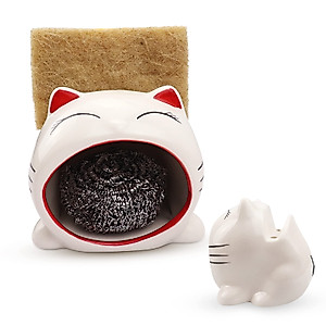 Terdey Sponge Holder for Kitchen Cute Ceramics Kitchen Sink Caddy, Sink Sponge Rack Kawaii Cartoon Kitchen Dish Sponge Organizer Suitable for Kitchen Accessories, Save Sink Space 1 Pack (Red)