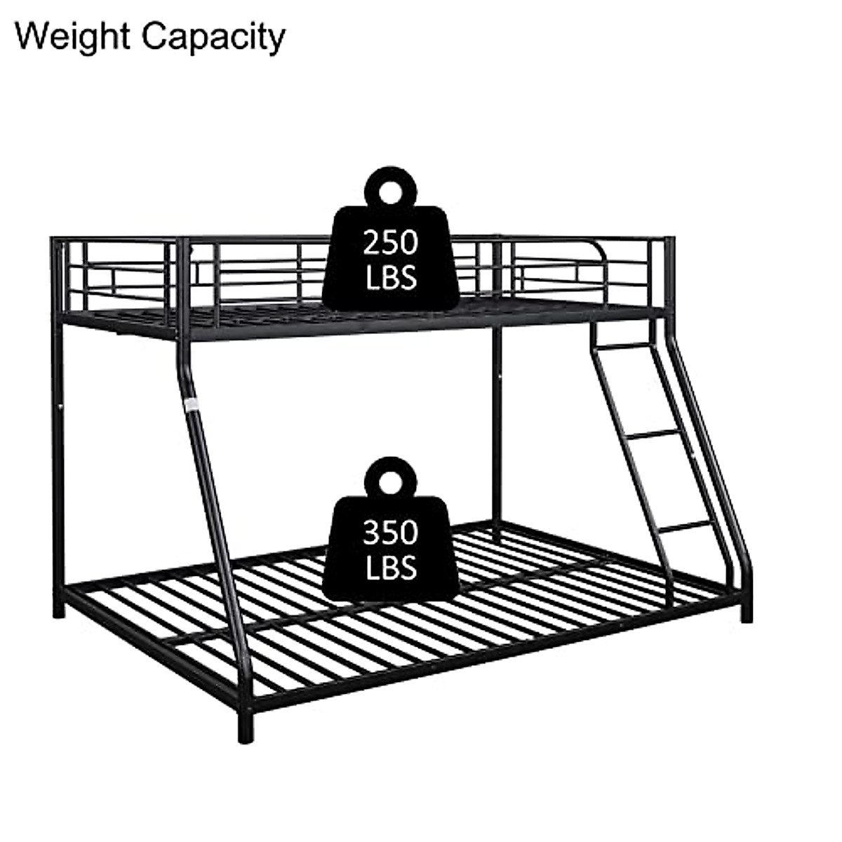 Lostcat Metal Bunk Bed Twin Over Full Size,Heavy Duty Low Bunkbeds with Ladder & Safety Guard Rails,for Kids Teens Adults,Space Saving & No Box Spring Need,Black