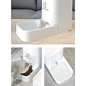 Pet Food Feeder and Water Feeder Set Self-Dispensing Gravity - Dog Automatic Feeders Cat Water Dispenser for Large Middle Small Cats Dogs Kitten Puppy, White, 11.4X5.8X10.8 inch