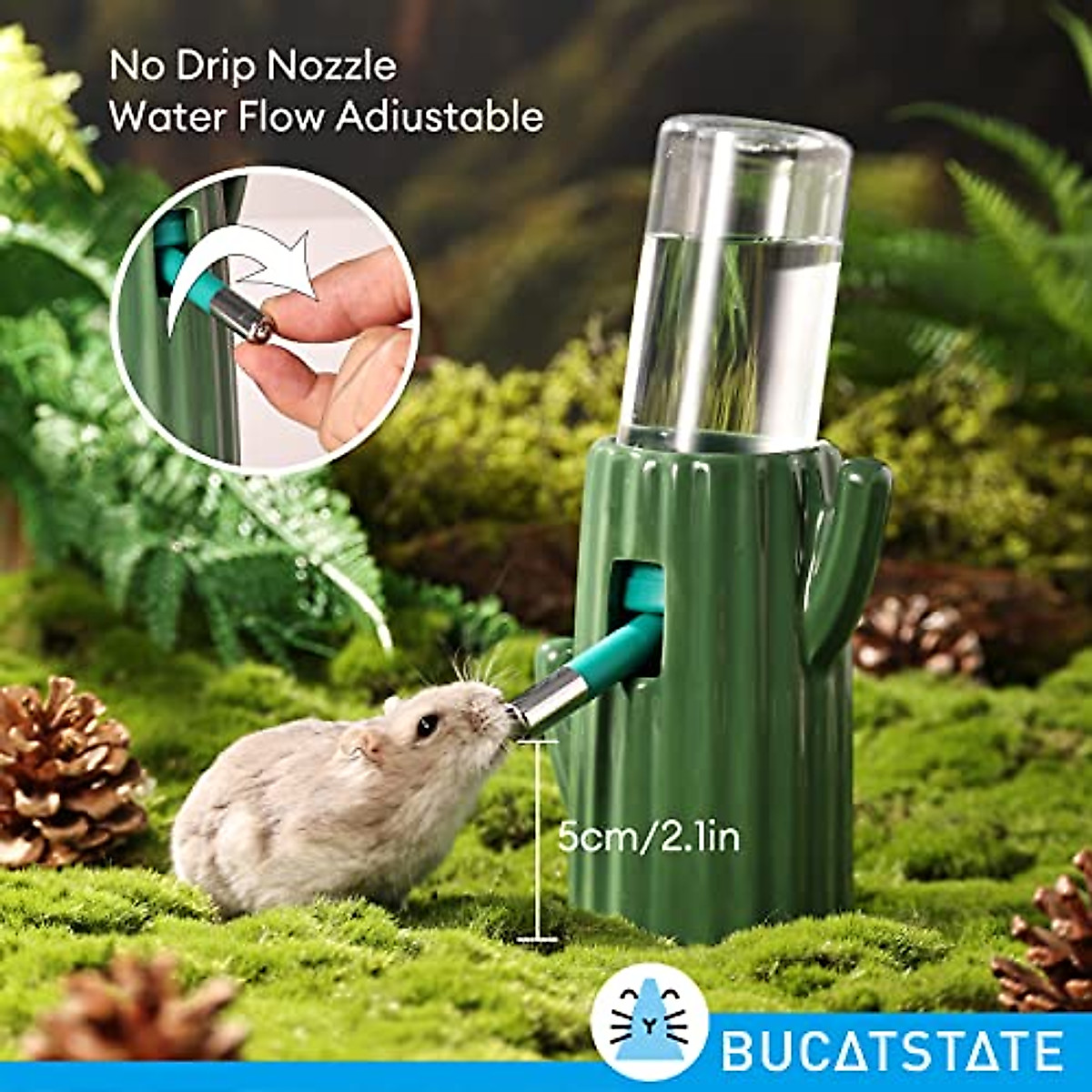 BUCATSTATE Cactus Ceramic Leakproof Hamster Water Bottle Guinea Pig Water Bottles Rabbit Water Bottle with Holder Water Feeder for Small Animals