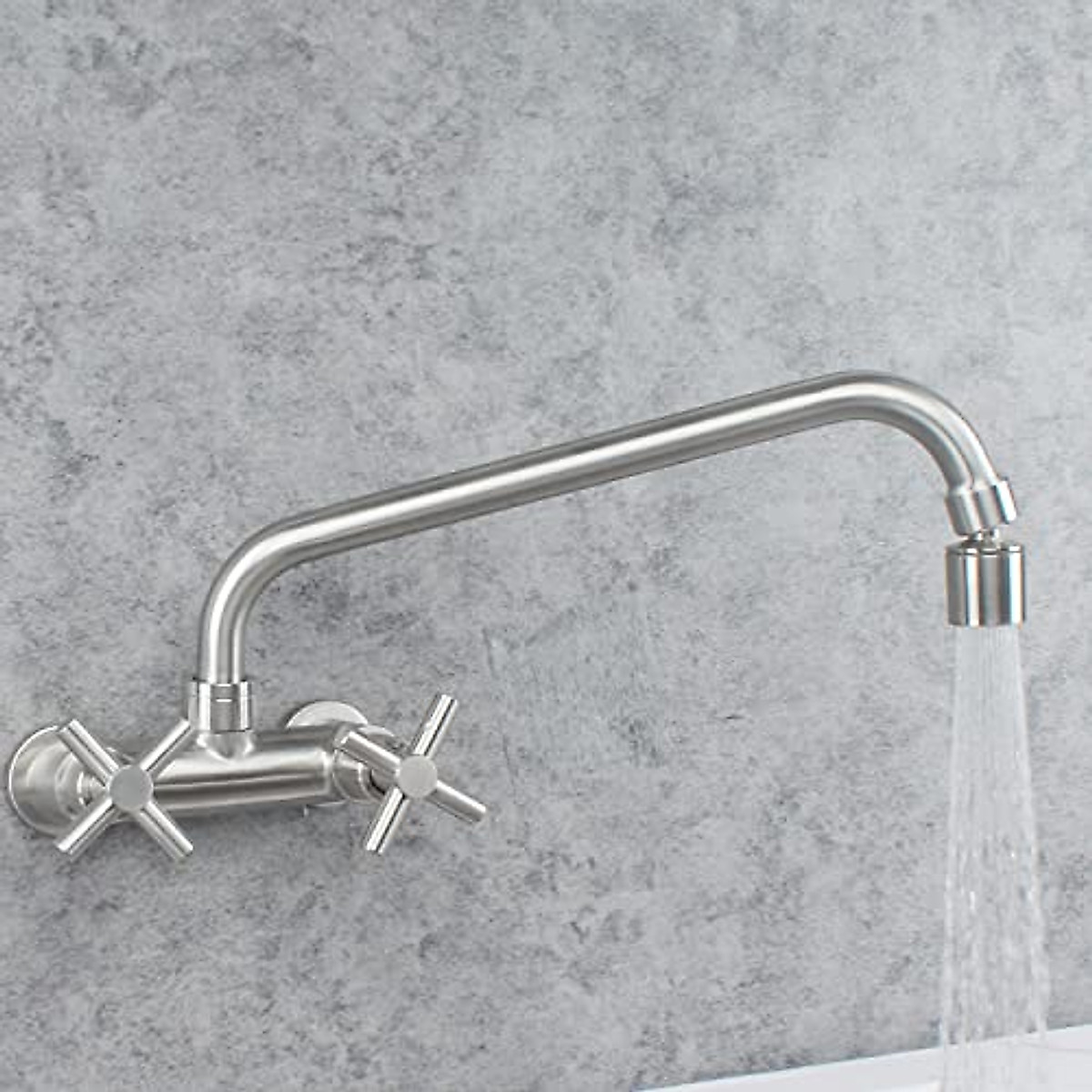 UMANYI Commercial Kitchen Faucets Wall Mount 4 inch Center Stainless Steel Brushed Nickel 2 Handle Utility Laundry Sink Bar Pre Faucet 11" Spout with Aerator SSKF09-3CZ