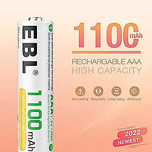 EBL AAA Rechargeable Batteries, 8 Pack Precharged AAA Batteries 1.2V 1100mAh with AA AAA Battery Charger
