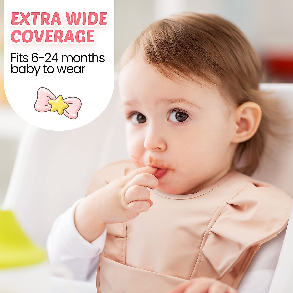 JaGely 3 Pack Waterproof Baby Bibs for Girls Soft Feeding Bibs for Girl Baby Eating Smock Bibs with Food Catcher Better Than Silicone Baby Girl Bib Smock Soft Feeding Bib for Babies