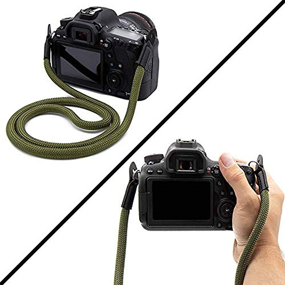 Eorefo Camera Strap Vintage 100cm Nylon Climbing Rope Camera Neck Shoulder Strap for Micro Single and DSLR Camera.(Army Green)