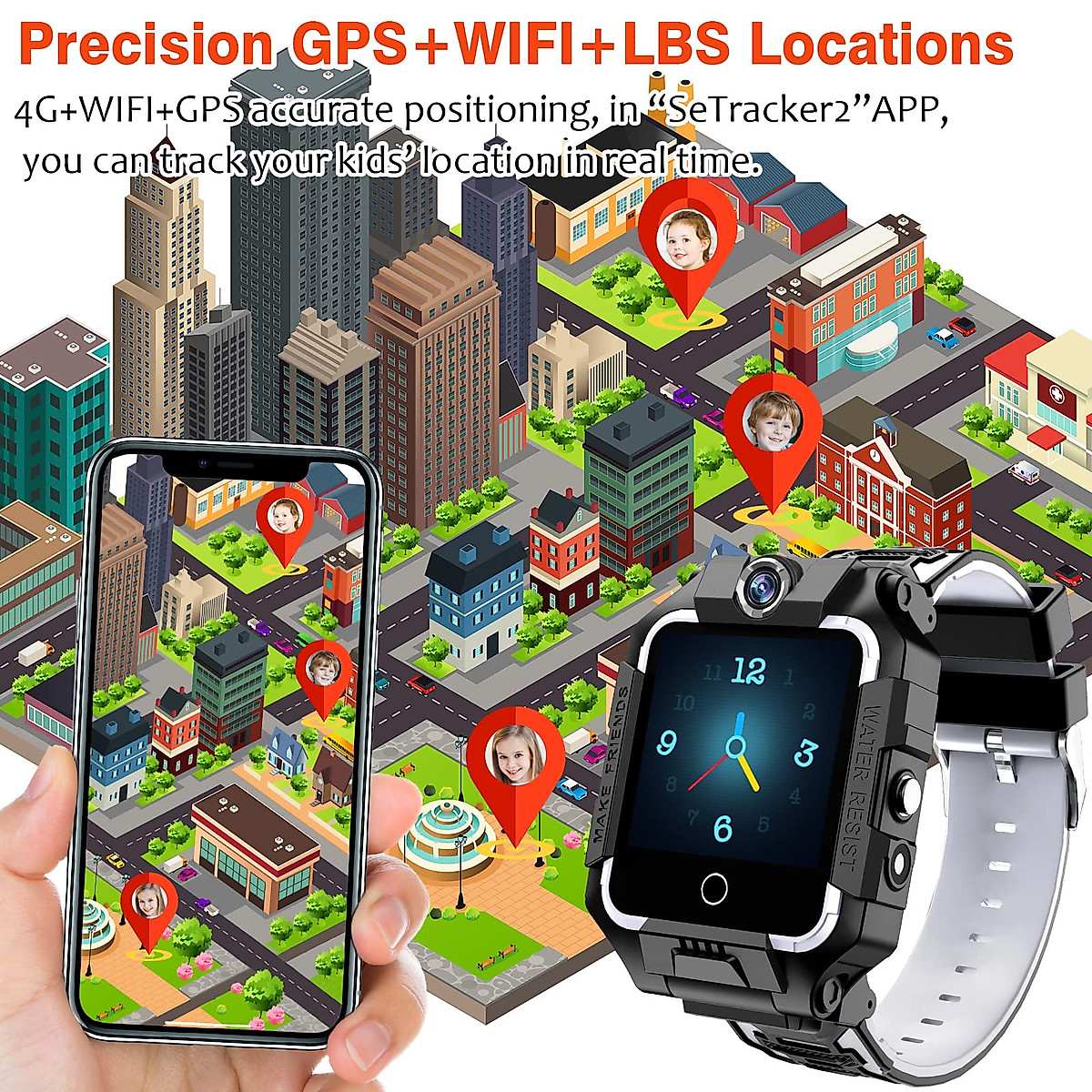 4G Smart watch for Kids, Phone Watch w GPS Tracker Watch 3-way Call Camera Video Chat Pedometer,SOS,1.4" Touch Screen WiFi Toddler Wrist Watch Boys Girls Smartphone for 3-15 Years Old Child (w SIM)