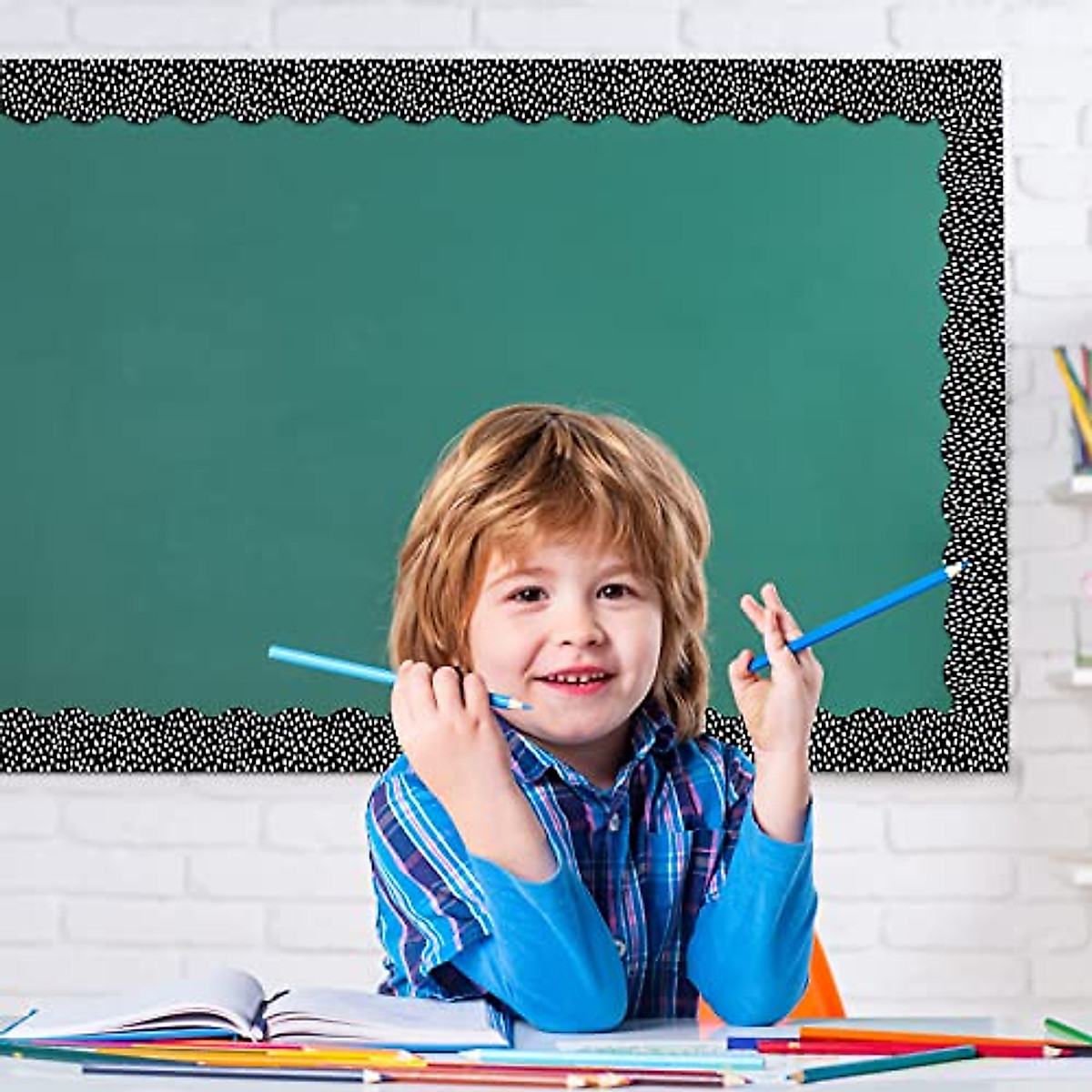 Zonon 65 Feet Bulletin Board Borders Dots Decorative Bulletin Border Rolled Blackboard Straight Wavy Trim Borders Back to School Decoration for Classroom and Home (Wavy White Dot)