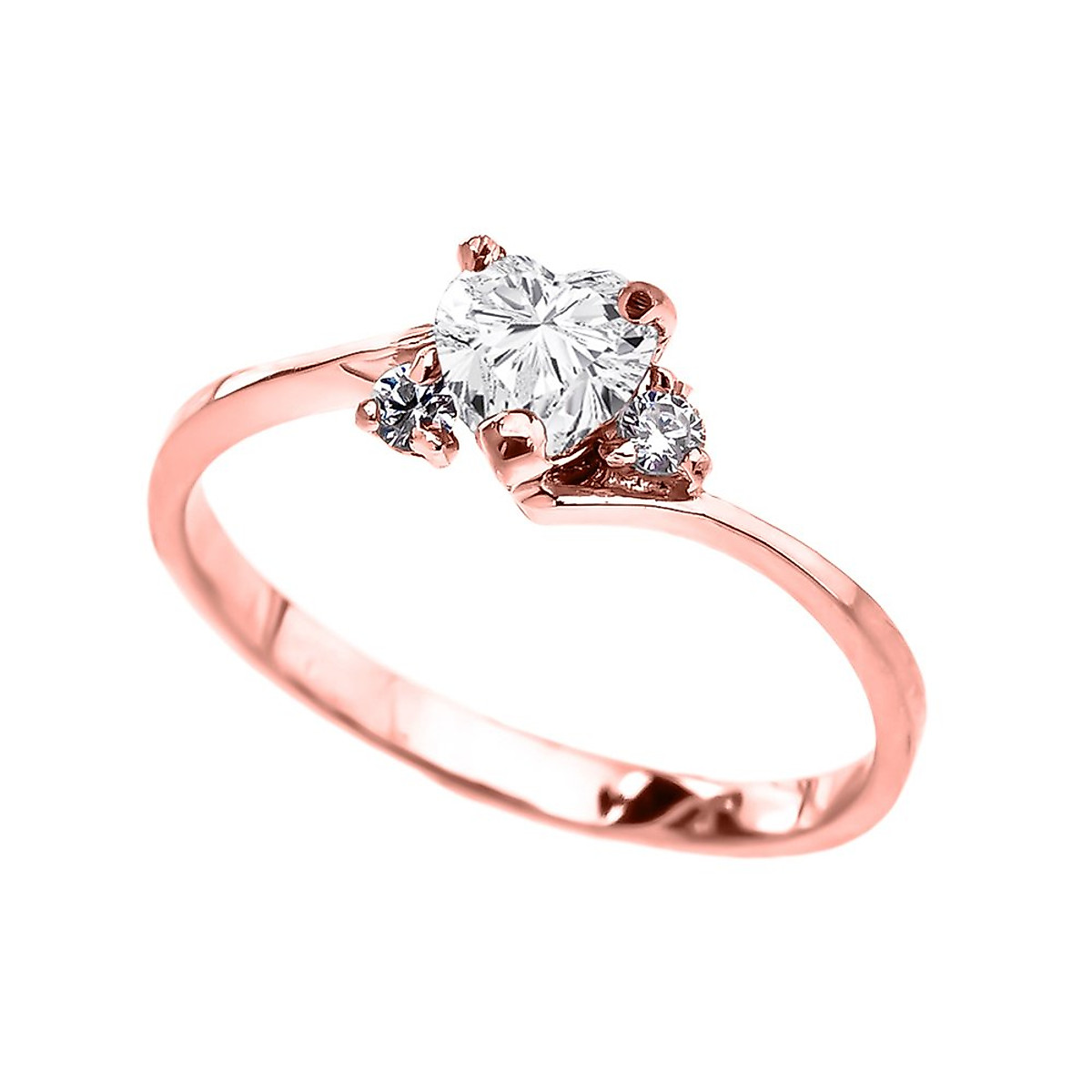Modern Contemporary Rings Dainty 10k Rose Gold April Birthstone Heart with CZ Proposal/Promise Ring (Size 7)