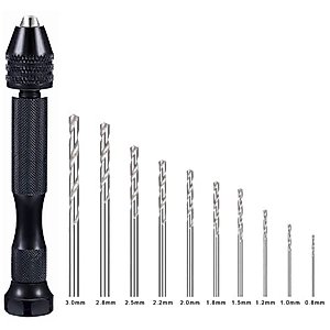 Professional Pin Vise Hand Drill Bits, Mini Twist Drill Bits Set (0.8-3.0mm), Precision Hand Drill Bits Rotary Tools Set of 11, for Metal Wood, Manual Work DIY, Jewelry, Assembling, Model Making