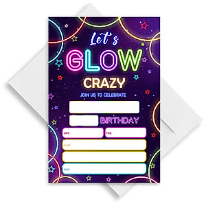 LoaHak Glow Birthday Invitation, Neon Glow Crazy Birthday Invitations, Glow Birthday Party Invitations, Glow Neon Party Favors Neon Party Invites Cards. (065)