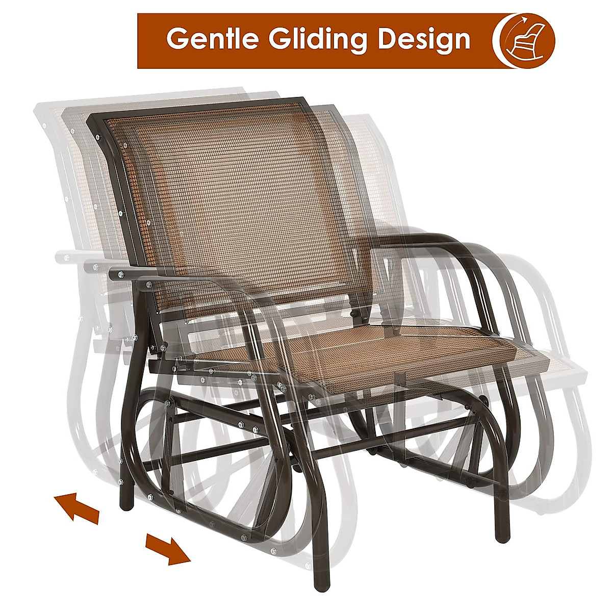 Giantex Swing Glider Chair W/Study Metal Frame Comfortable Patio Chair Love-Seat for Garden, Porch, Backyard, Poolside, Lawn Outdoor Rocking Chair (1, Brown)