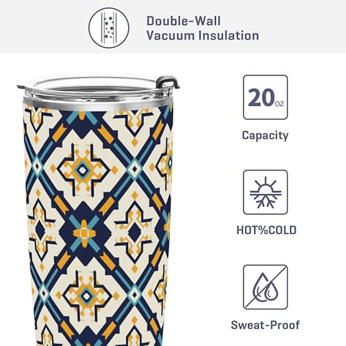 Flat Geometric Pattern Maltese Cross Stainless Steel travel coffee cup Leak-proof Lid and Straw coffee mugs for hot and cold drinks modern vacuum insulated tumbler with lid 20 OZ