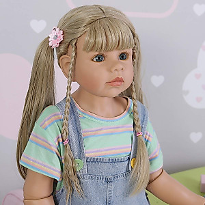 39 inch Lifelike Toddler Reborn Dolls Huge Child Mannequin Vinyl Full Standing Girl Blonde Long Hair Realistic Model Ball Jointed Doll
