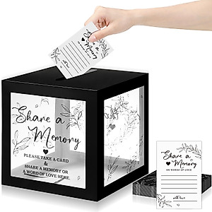 Pajean 50 Pcs Greenery Share a Memory Cards for Collections of Life, Memory Cards Box Guest Card Ideas for Funeral Graduation Wedding Bridal Shower Birthday Anniversary Retirement (Black)