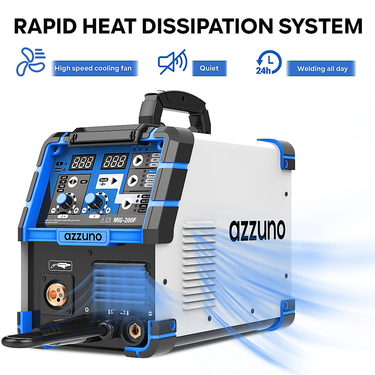 AZZUNO 200A MIG Welder,110V/220V Dual Voltage multiprocess welder,Gas Gasless MIG Welding Machine,4 in 1 Flux MIG/Solid Wire/Lift TIG/Stick ARC Welder (Grey)