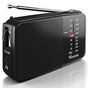 Vondior AM FM Radio - Best Reception and Longest Lasting. AM FM Radio Portable Player Operated by 2 AA Battery, Mono Headphone Socket (Black)