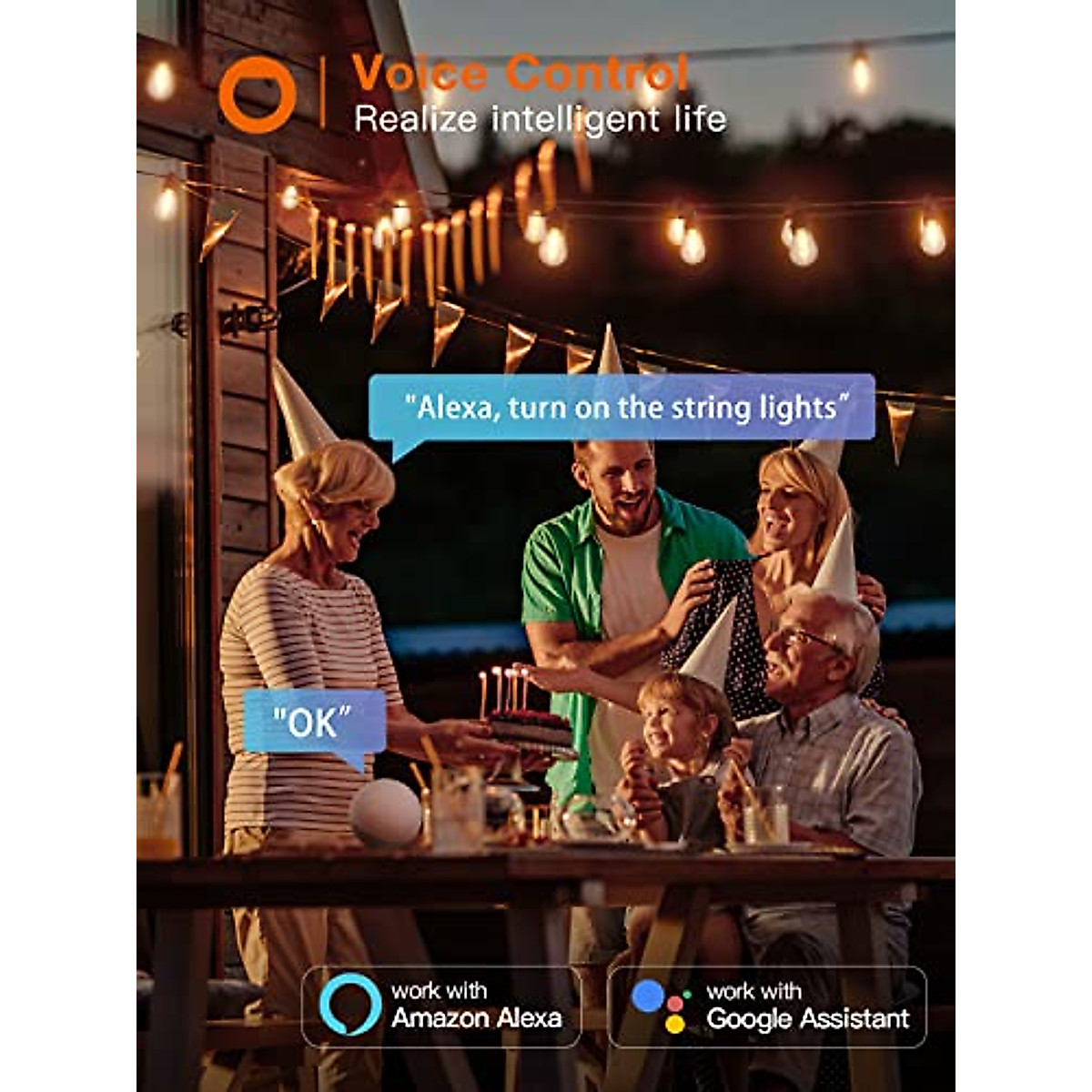 addlon 48FT Smart Outdoor String Lights with APP & Remote Control, Works with Alexa, Music Sync Waterproof Patio Lights with Dimmable Edison Shatterproof Bulbs, Extendable for Patio, Porch
