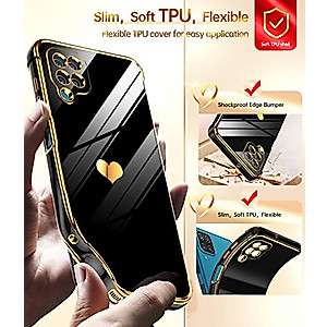 LeYi for Samsung Galaxy A12 Case with Tempered Glass Screen Protector [2 Pcs]+ Full Camera Lens Protection, Love Heart Plating Girly Women Cute Luxury Soft TPU Shockproof Case for Samsung A12, Black
