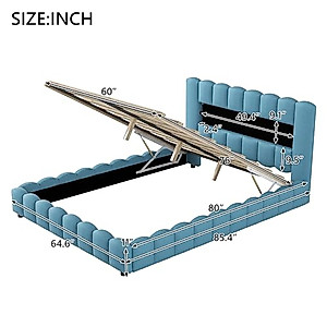 HAUSHECK Upholstered Bed Frame Queen Size with Large Underneath Storage, LED Headboard and USB Ports, Queen Floor Bed Frame w/Wooden Slats Support, Modern Platform Bed No Box Spring Needed