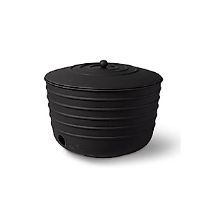 Gardener's Supply Company Garden Hose Pot with Lid | Matte Black Low Carbon Steel Watering Hose Storage with Hose Access Port | for Outdoor Garden, Backyard, & Patio | Holds 100ft Hose