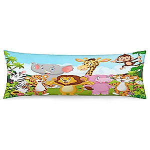 Body Pillow Cover,African Savannah Animals Playful Friendly Safari Jungle Printed Long Pillow Cases Protector with Zipper Decor Soft Large Covers Cushion for Beding,Couch,Sofa,Home Gift 20"x54"
