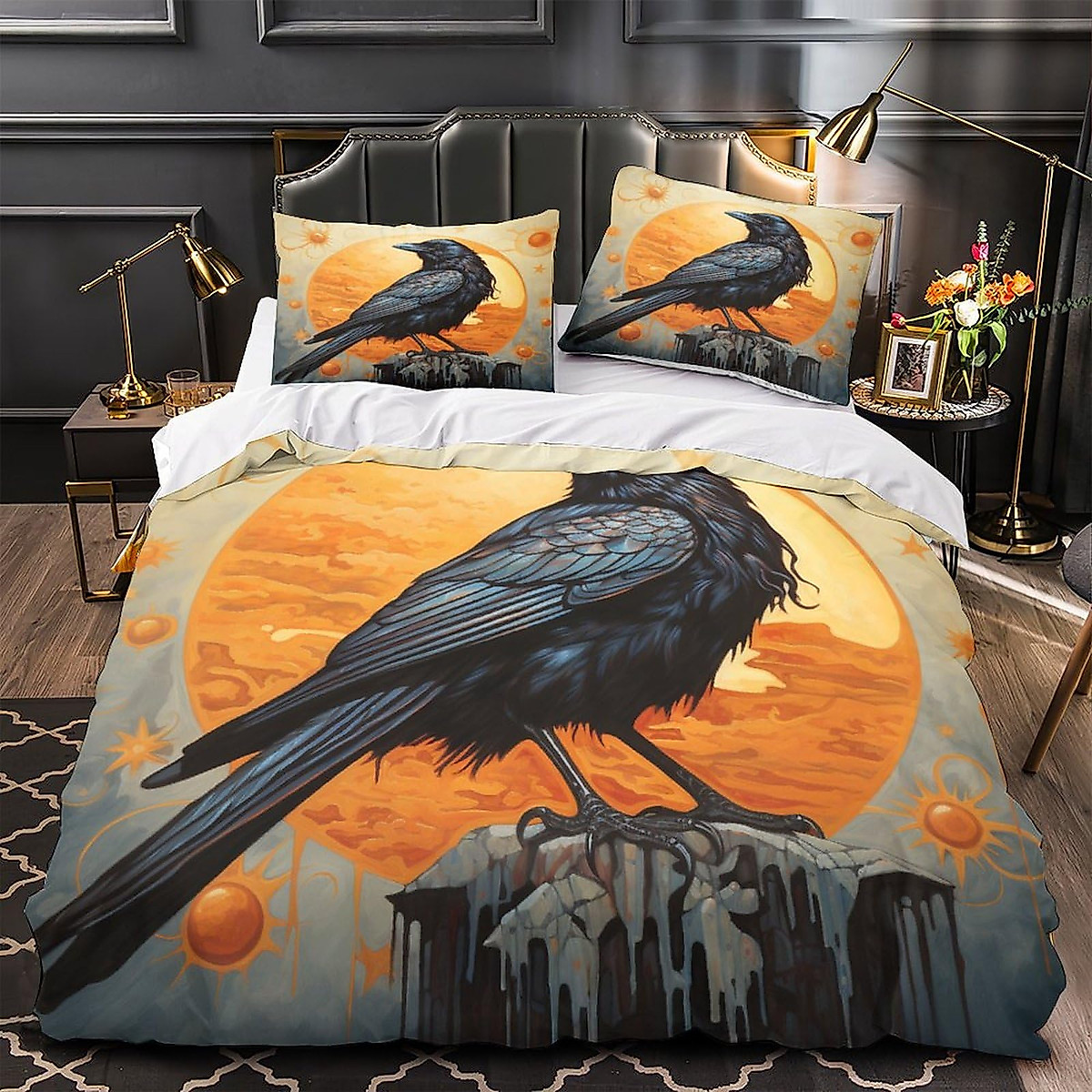 EVMILA Gothic Crow Duvet Cover Quilt Cover 3D Print Birds Comforter Covers for Boys Girls Bedding Set with Zipper Closure with Pillow Cases Soft Microfiber 3 Pieces Twin（173x218cm）