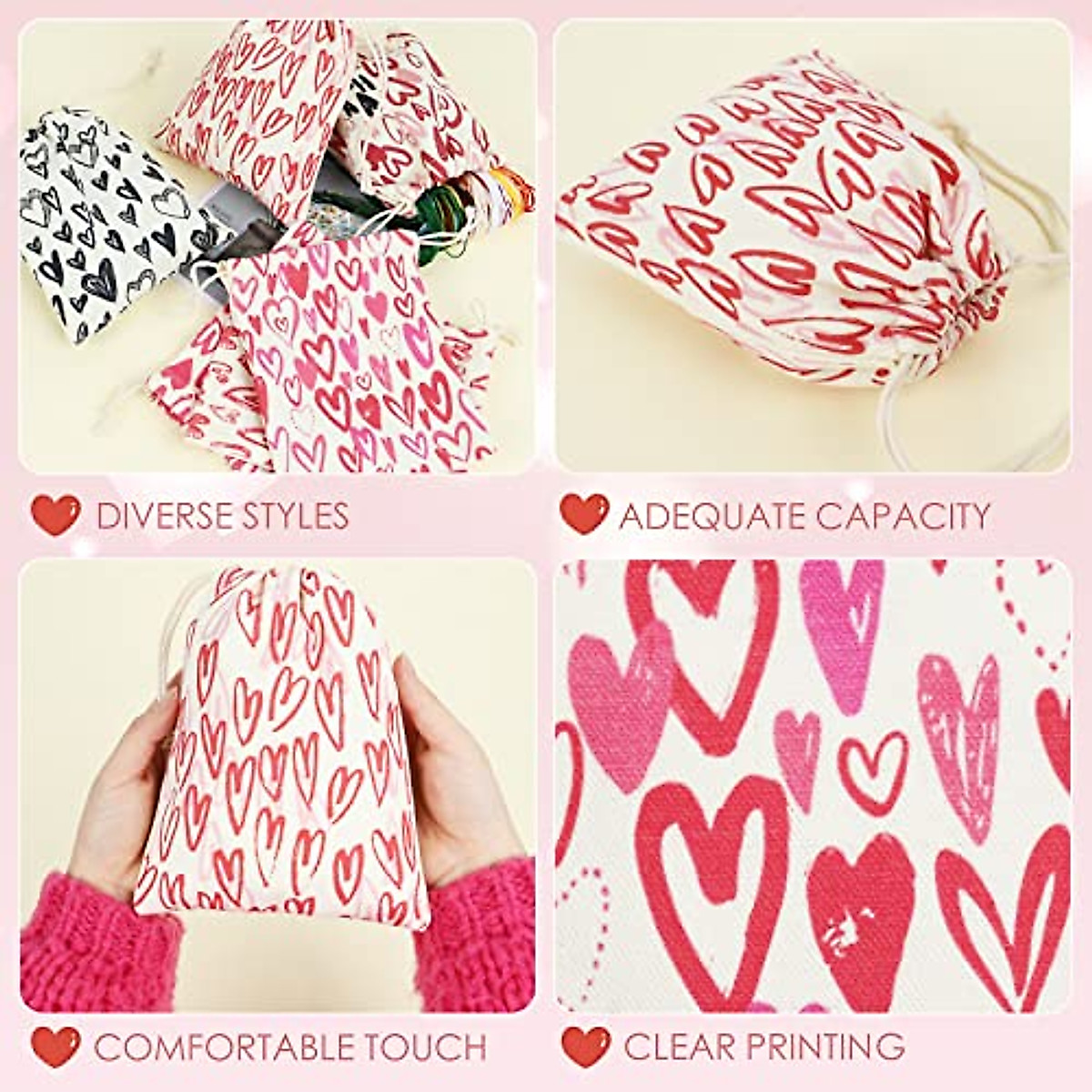 EYNDYN 30Pieces Heart Canvas Gift Bags with Drawstring Valentines Day Bag Wedding Wrapping Bags for Valentines Day, Weddings Anniversary, Baby Showers, Bridal Party Favors