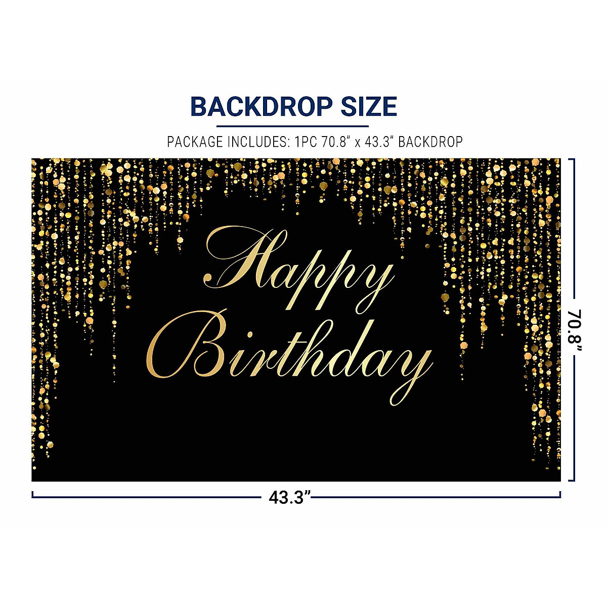 Allenjoy Happy Birthday Party Backdrop Black and Gold Glitter Bokeh Sequin Spots Photography Background Golden Sparkle Shining Dots Baby Milestone Banner Cake Table Decor Photo Booth Props