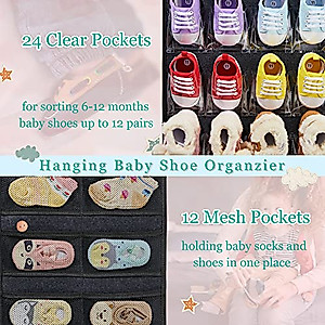 HUHYNN Baby Shoe Organizer for 12 Pairs of Boys Girls Baby Shoes, Double Sided Baby Shoe Organizer with Multiple Pockets(No Accessories Included) (Black)