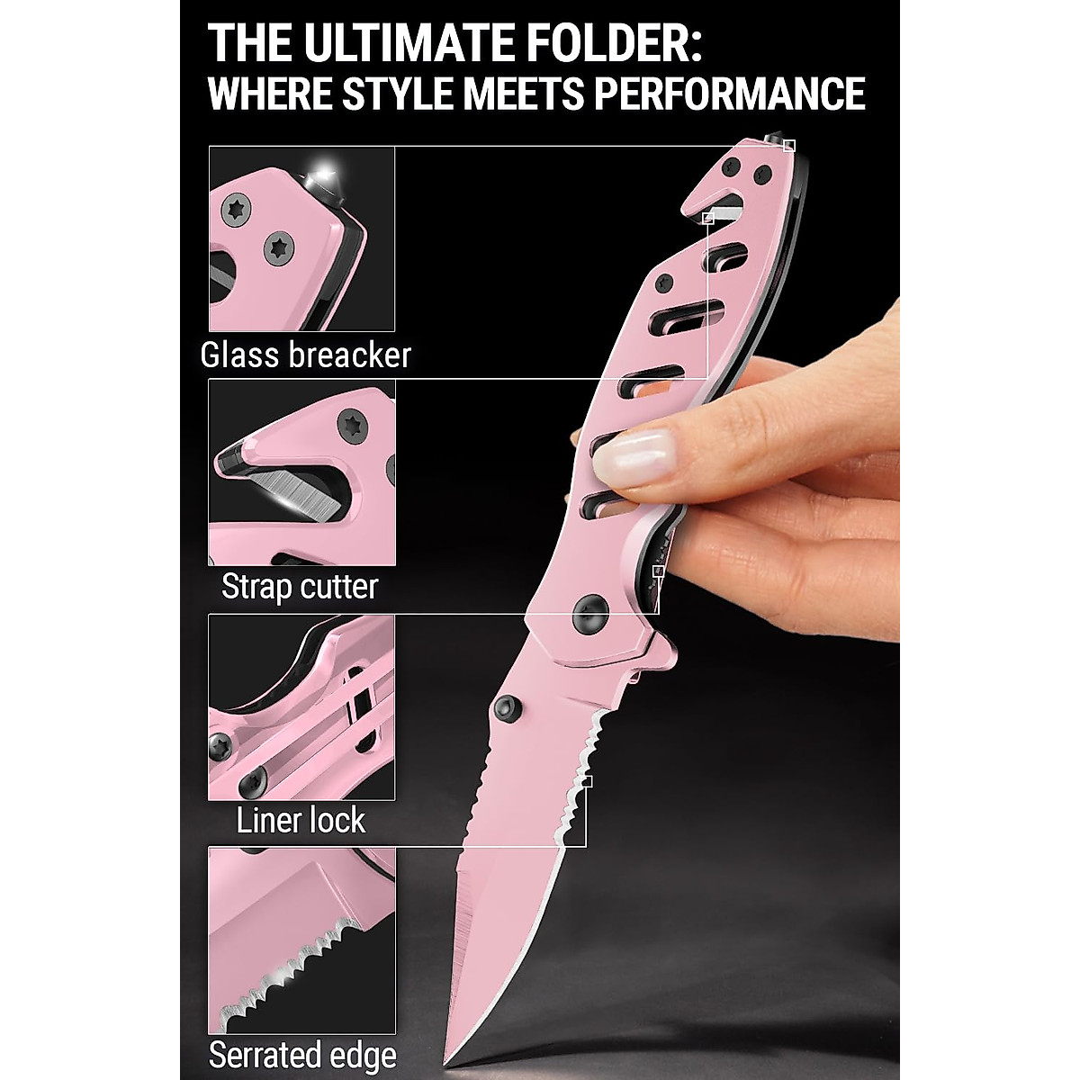 Pink Pocket Knife for Women - Legal Small Knife - 2.68 Inch Serrated Blade - Womens Knife for Self Defense - Cute Girl Survival Tool Pocket & Folding Knives - Mothers Day Gift Idea - 6655 P