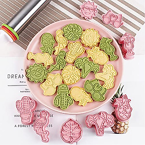 Flamingo Cookie Cutters with Stamper Set, 8-PCS 3D Summer Theme Cookie Cutters Set for Kids Birthday Party and Festival