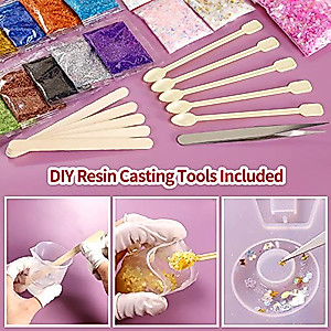 41PCS Resin Supplies Kit, LEOBRO Extra Fine Glitter for Resin, Resin Glitter Flakes Sequins, Foil Flakes, Mixing Stick &Tweezers, Craft Glitter for Resin Crafts, Nail Art, Jewelry Tumbler Making